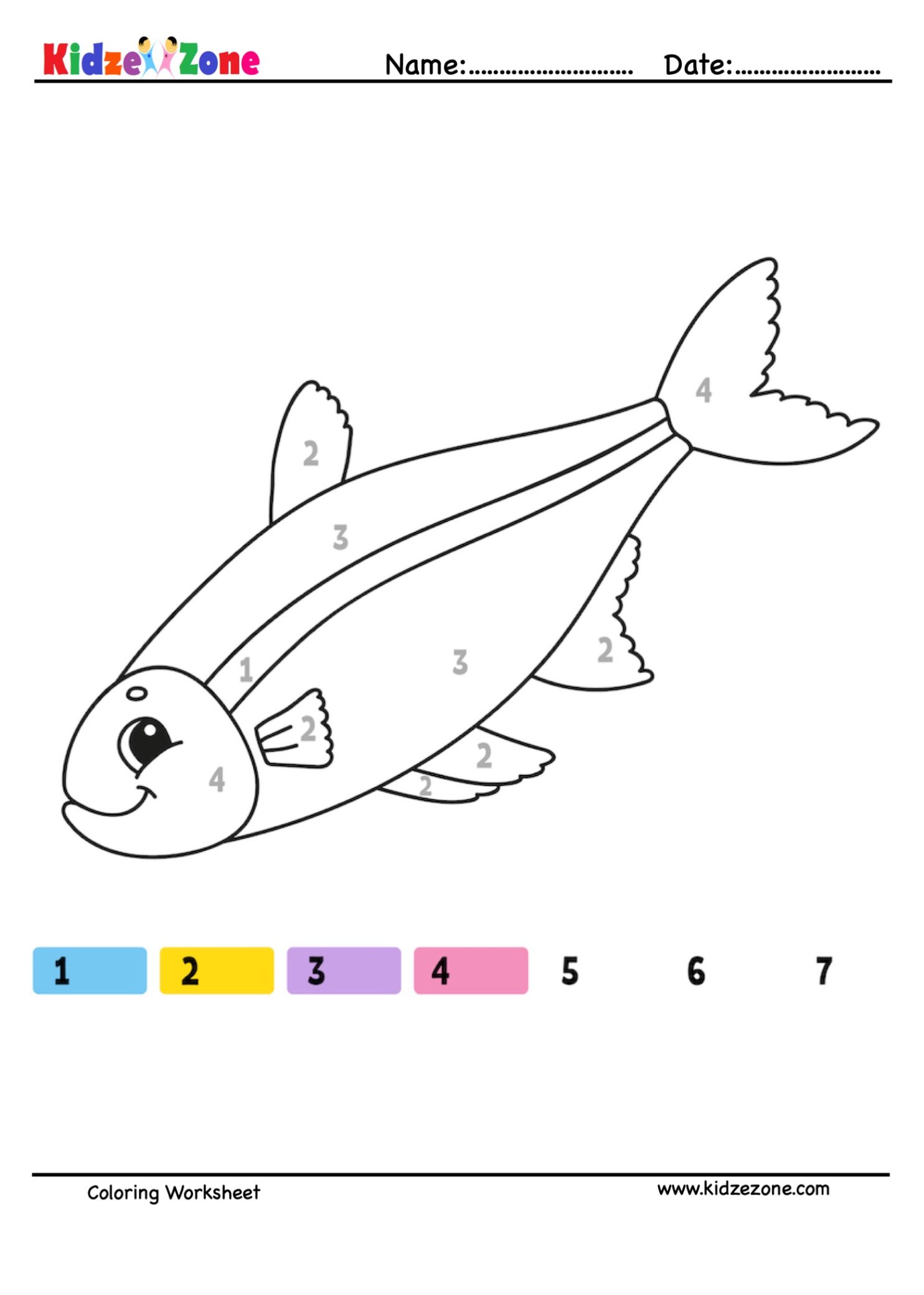 Fish Number Coloring Fun Worksheet - KidzeZone
