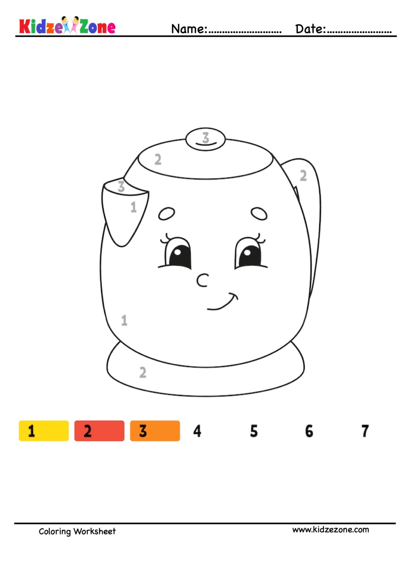 Numbered Kettle Coloring Fun Worksheet - KidzeZone