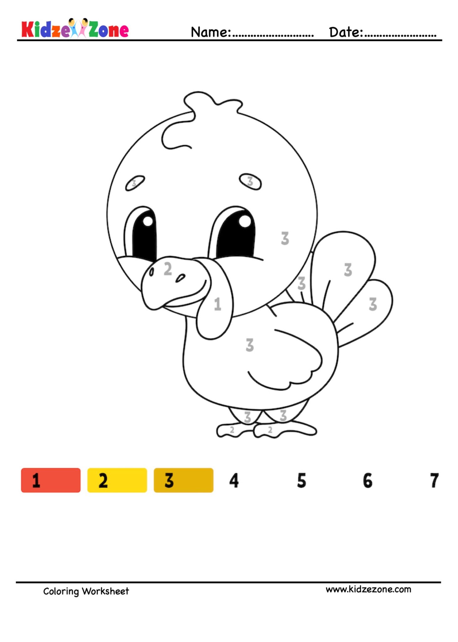 Turkey Coloring Worksheet- KidzeZone
