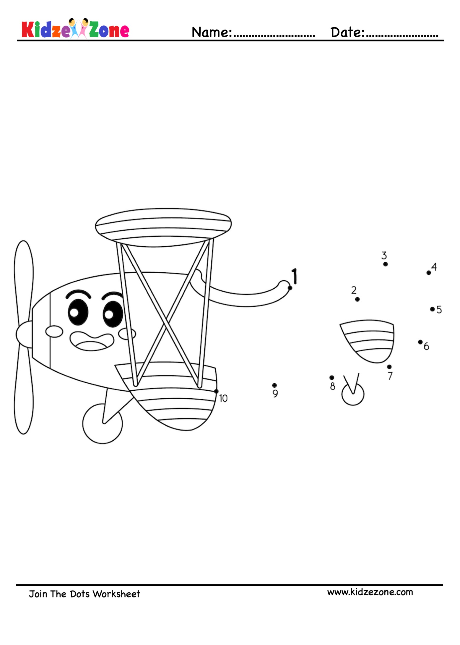 Join the dots Activity - Glider Airplane Worksheet - KidzeZone