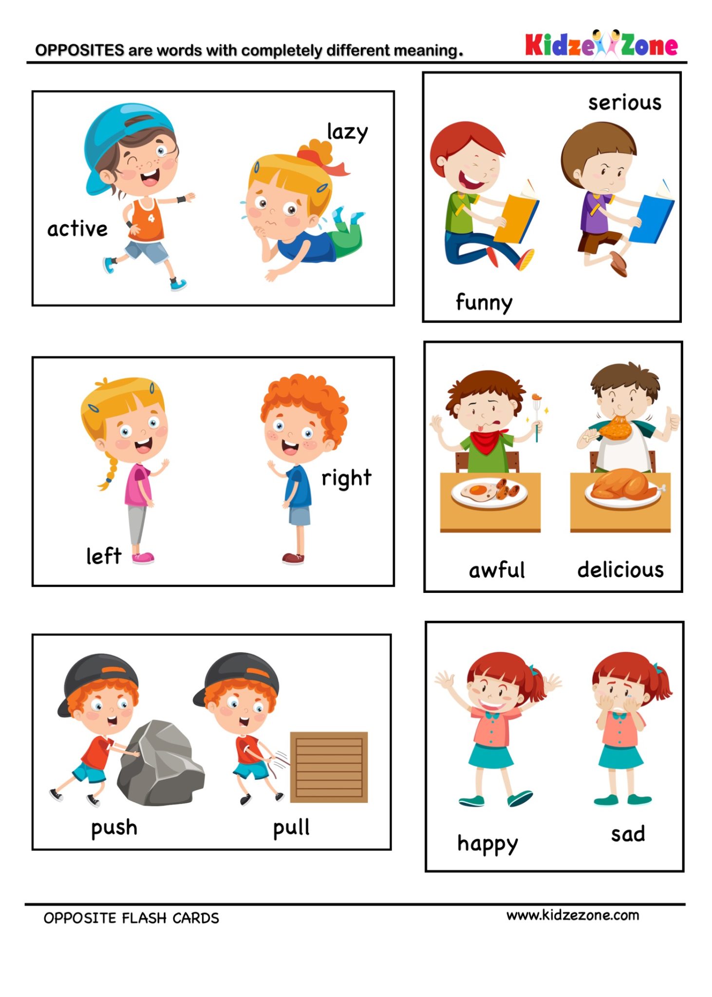 Find Opposites Fun Worksheet 10- KidzeZone