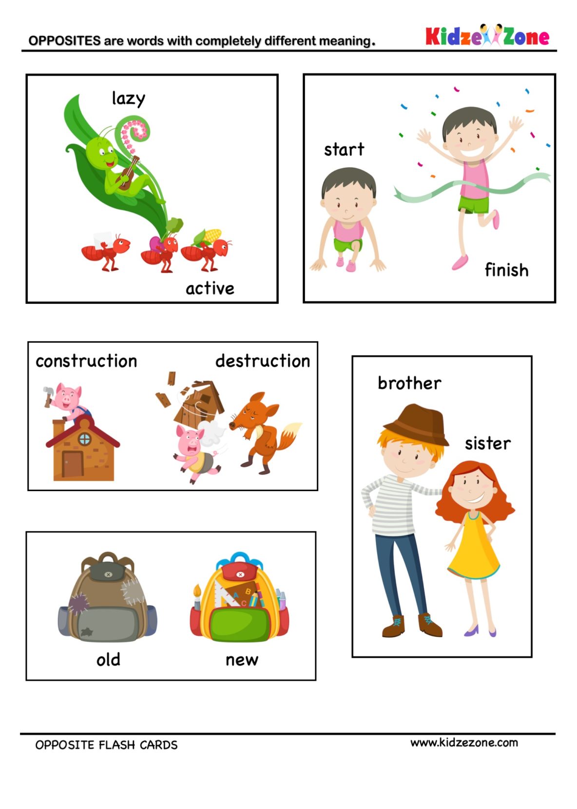 Find Opposite Fun Worksheet 4- KidzeZone