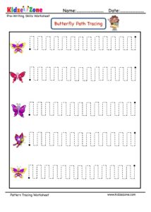 Preschool Pattern Tracing Worksheet - 4, Level 1- KidzeZone