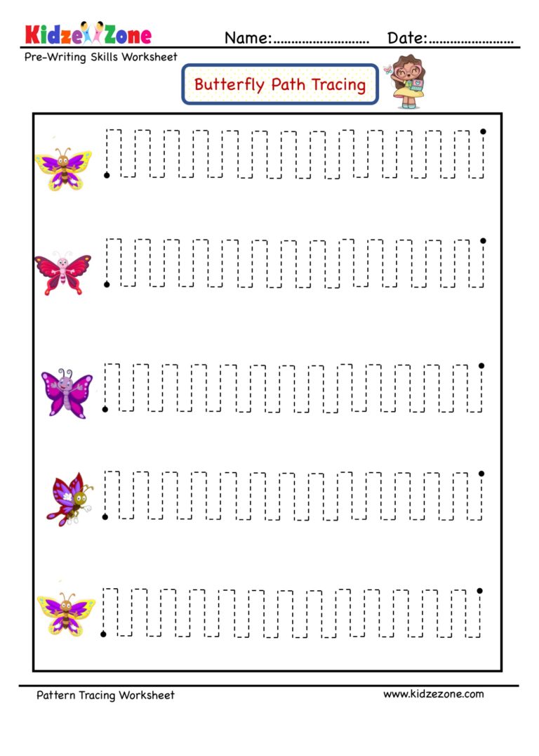 Preschool Pattern Tracing Worksheet - 4, Level 1- KidzeZone