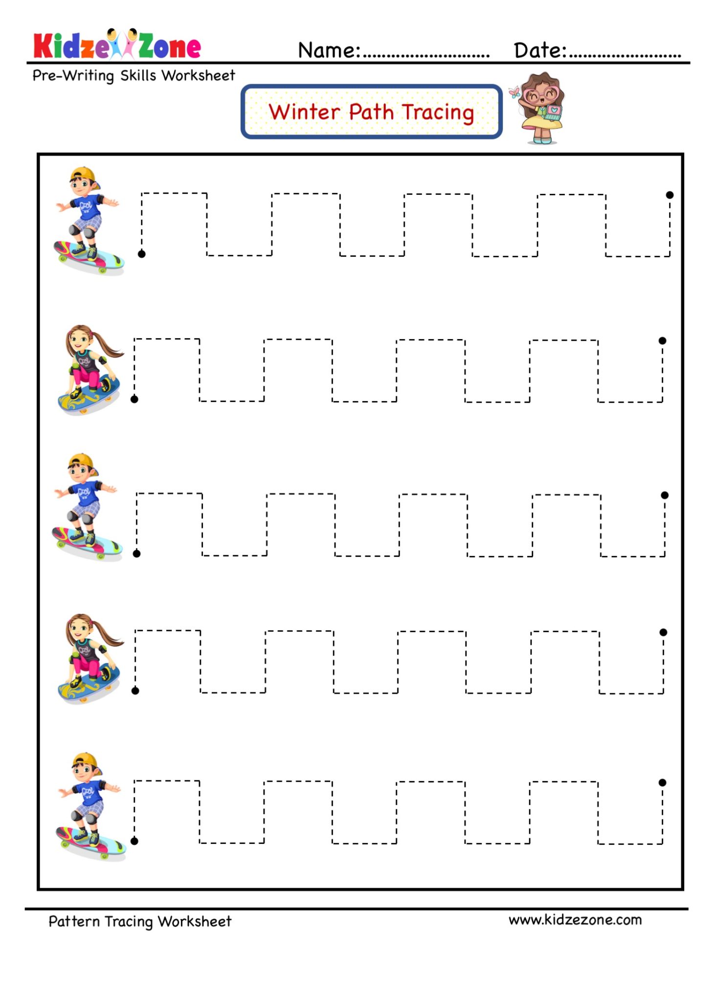 Preschool Pattern Tracing Worksheet - 8- KidzeZone
