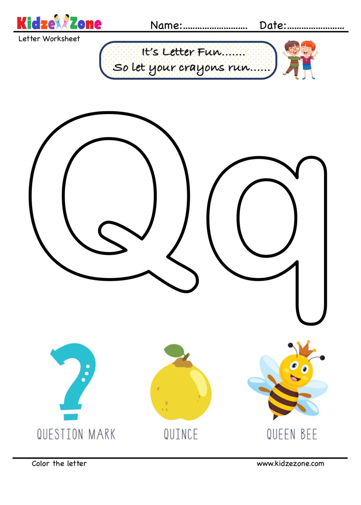 Letter Q coloring worksheet - KidzeZone